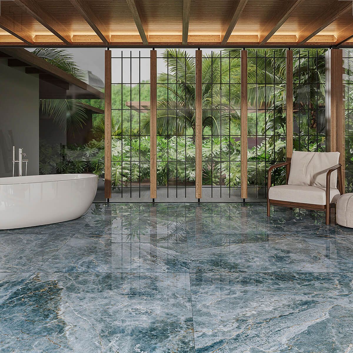 PORCELANATO VILLAGRES 123X123 RETIFICADO POLIDO BLUE MOON 123030A