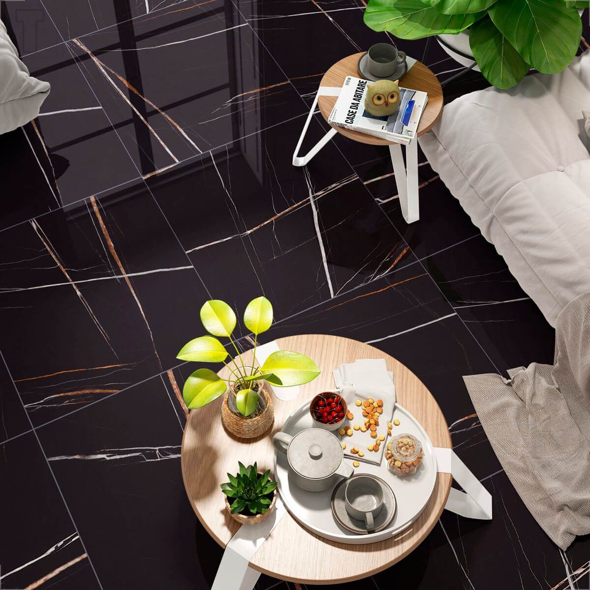 PISO LUME 75X75 RETIFICADO POLIDO BLACK SUPREME